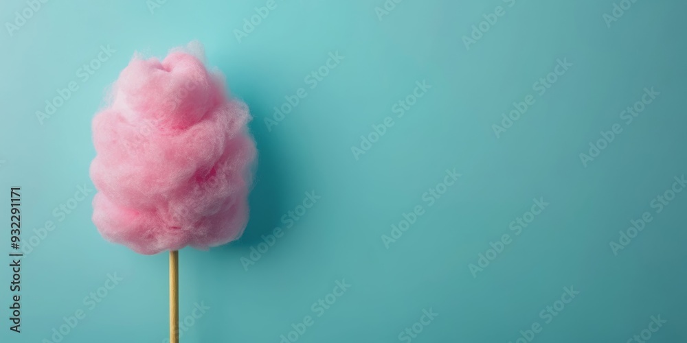 Realistic pink cotton candy on a stick with sweet pastel color candy ...