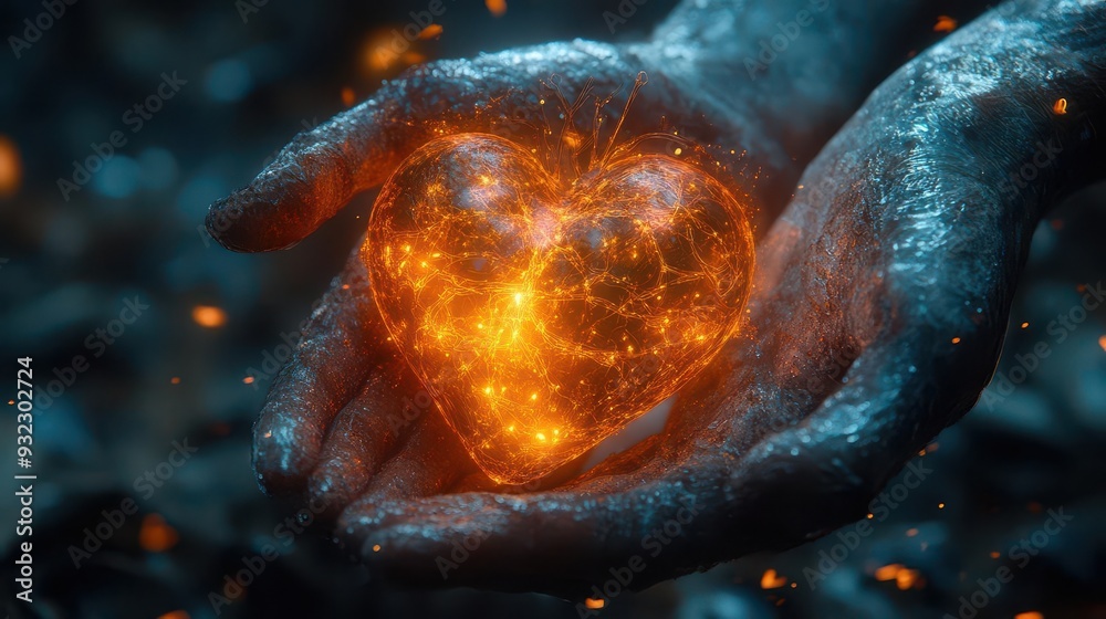 surreal heart health visualization glowing anatomical heart cradled in ...