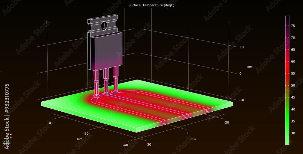 3d computer simulation of temperature distribution on the surface of a ...