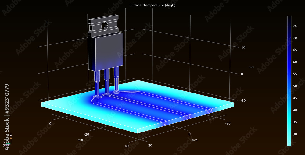 3d computer simulation of temperature distribution on the surface of a printed circuit board ...