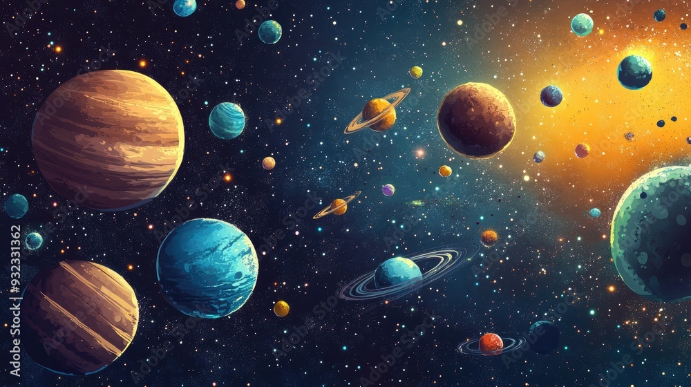 2D illustration featuring a cartoon style depiction of vast space A ...