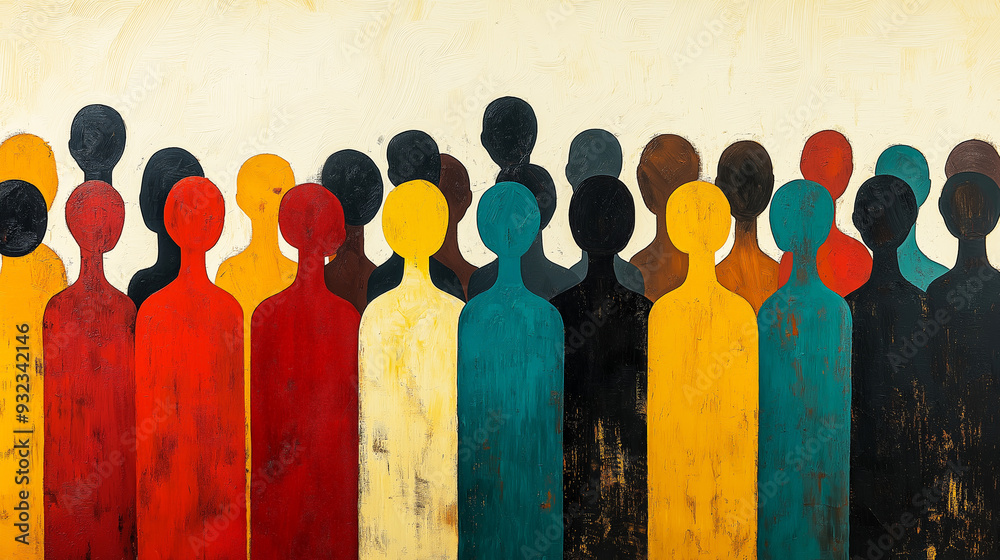 An abstract crowd of multicultural figures symbolizing diversity ...