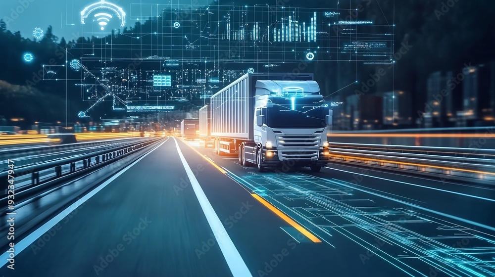 ภาพประกอบสต็อก Dynamic design representing the role of AI in logistics ...