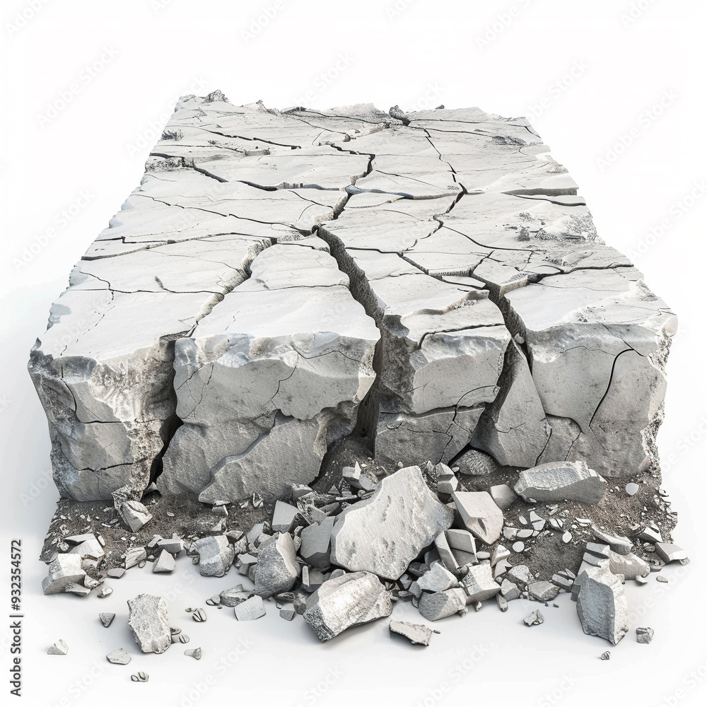 cracked concrete block broken damage isolated white background texture ...