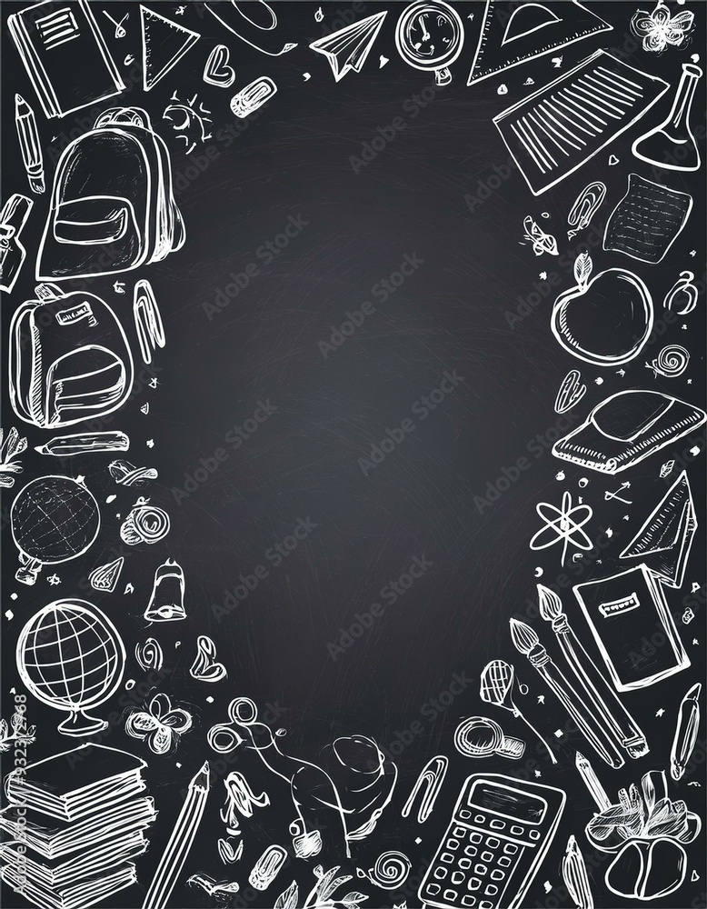 Back to school in chalk doodle style on blackboard. Template of a ...