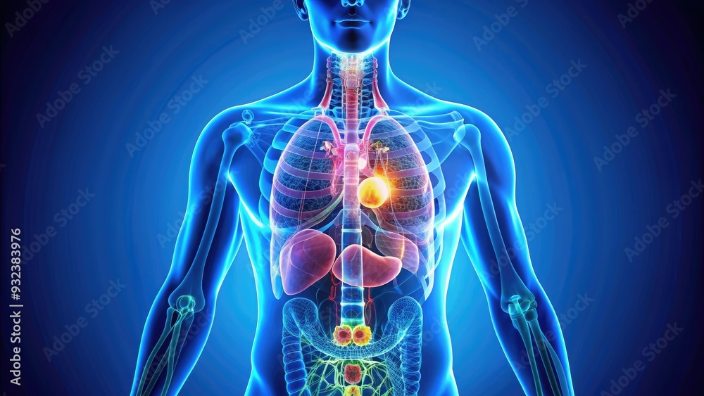 Illustration of the human endocrine system, showcasing the pituitary ...