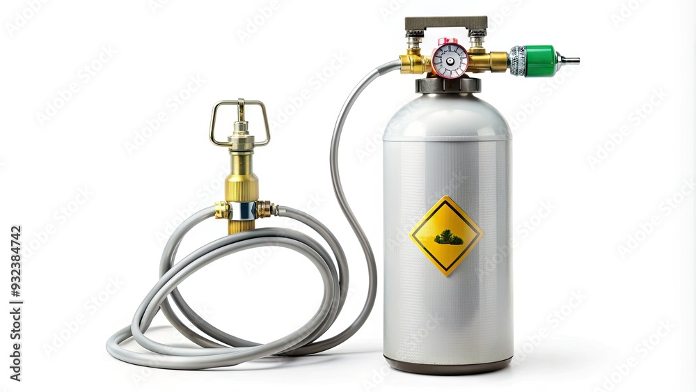 ภาพประกอบสต็อก Industrial argon gas cylinder with valve and hose ...