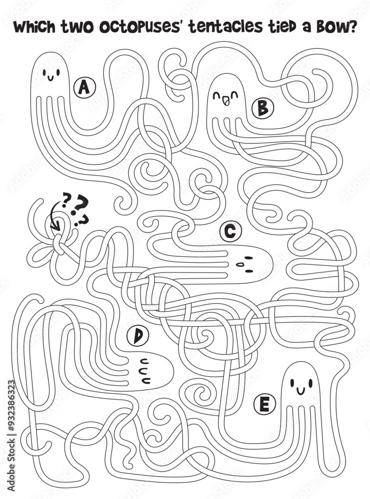 Childrens Maze. Octopuses with tangled tentacles. Educational game for ...