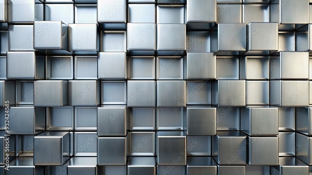 Minimalist composition of a sleek, silver grid overlaying a series of ...