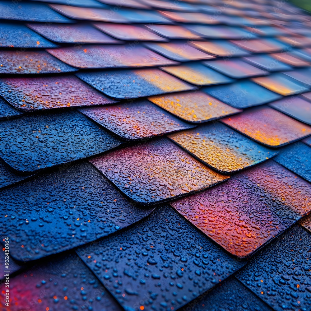 Hail-resistant asphalt shingles, reinforced with fiberglass, close-up ...
