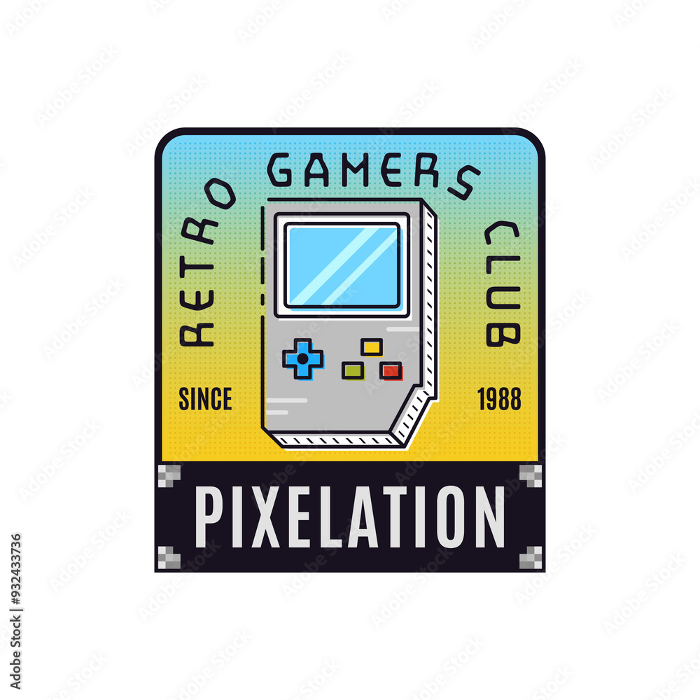 Retro gaming logo template with vintage console. Game badge design ...