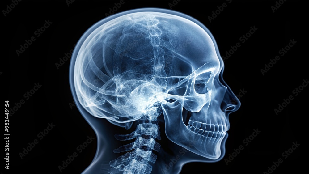 Skull x ray displaying a linear fracture on the left parietal bone with ...