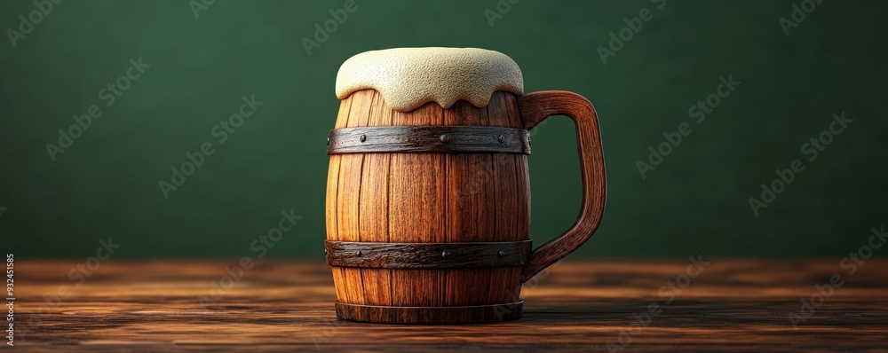 Cute wooden beer stein with dirndl-inspired design, green background ...
