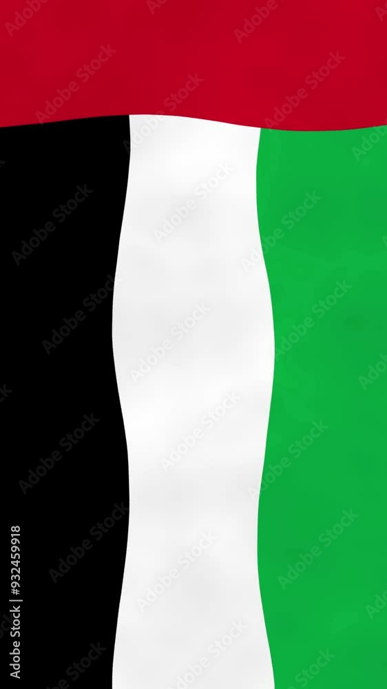 UAE waving flag 4k animation in vertical style upside down. Flag of UAE ...