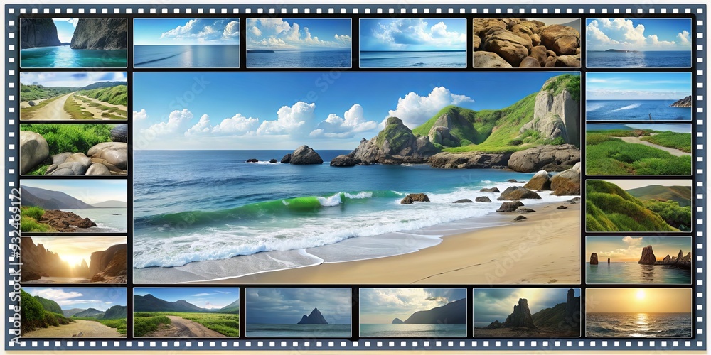 Detailed movie storyboard featuring coastal and rocky landscapes ...