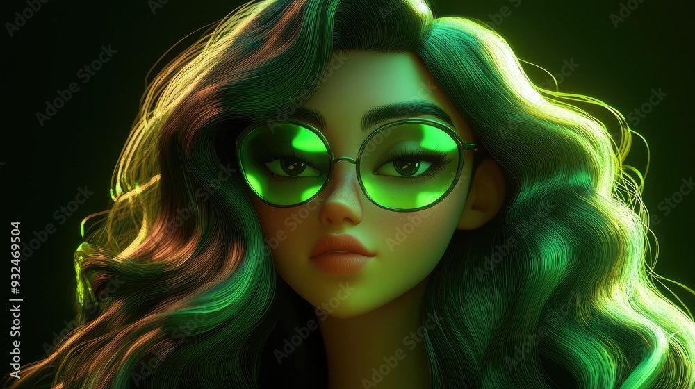3D Cartoon Woman with Shiny Hair and Beauty in a Salon with Dark ...