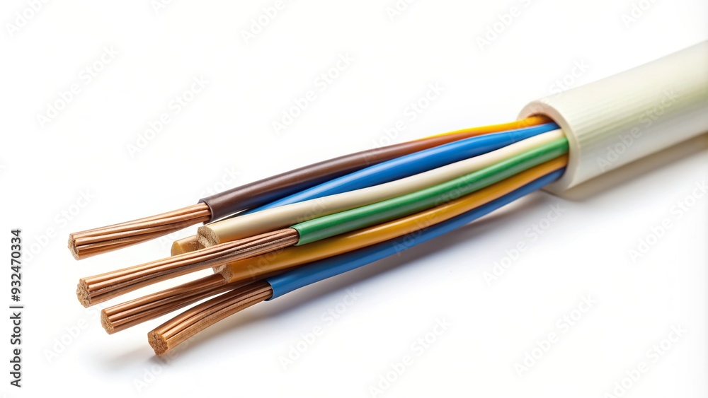 Electrical cable wire isolated on white background with a shallow depth ...