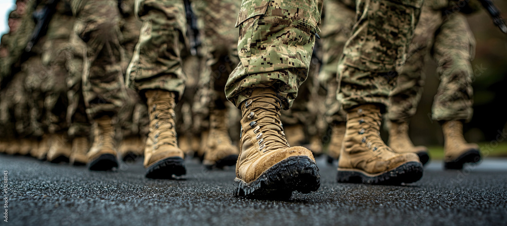 Marching Army of Uniformed Soldiers in Boots – Close-Up of Military Men ...
