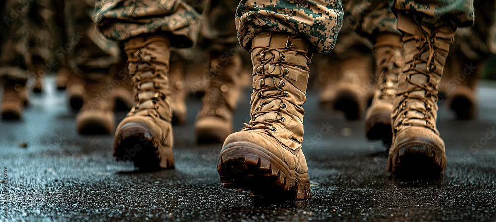 Marching Army of Uniformed Soldiers in Boots – Close-Up of Military Men ...