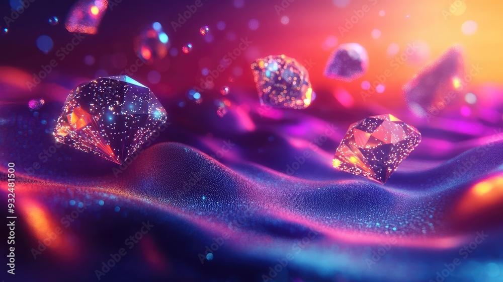 Dropping diamonds of different shapes and sizes over neon dots ...