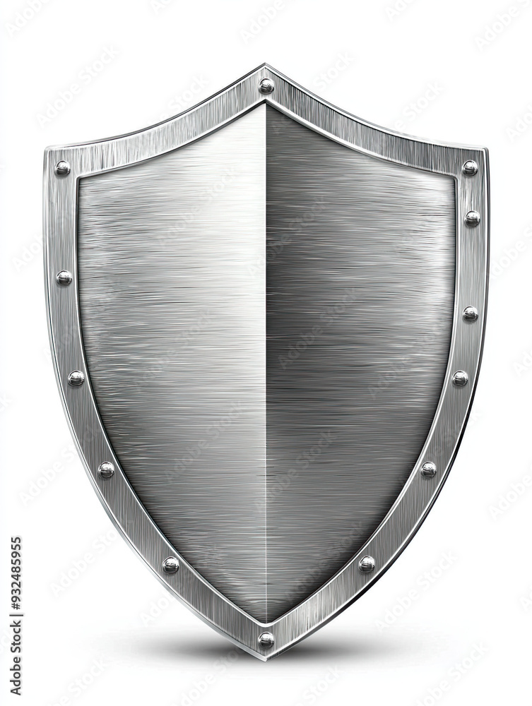 Silver Shield Isolated on White Background – Shiny Metallic Shield with a Reflective Surface ...