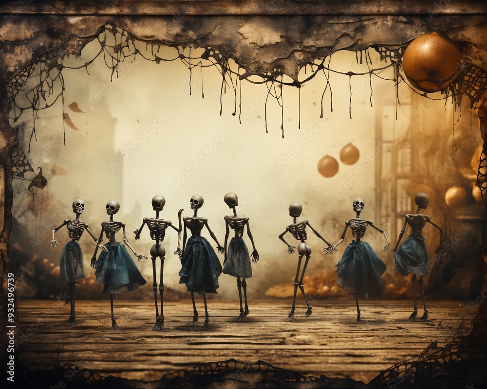 Halloween card featuring 3D skeletons dancing along the bottom border ...