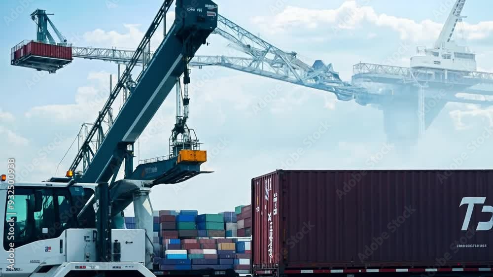 A container truck at a shipyard for logistics import export and ...