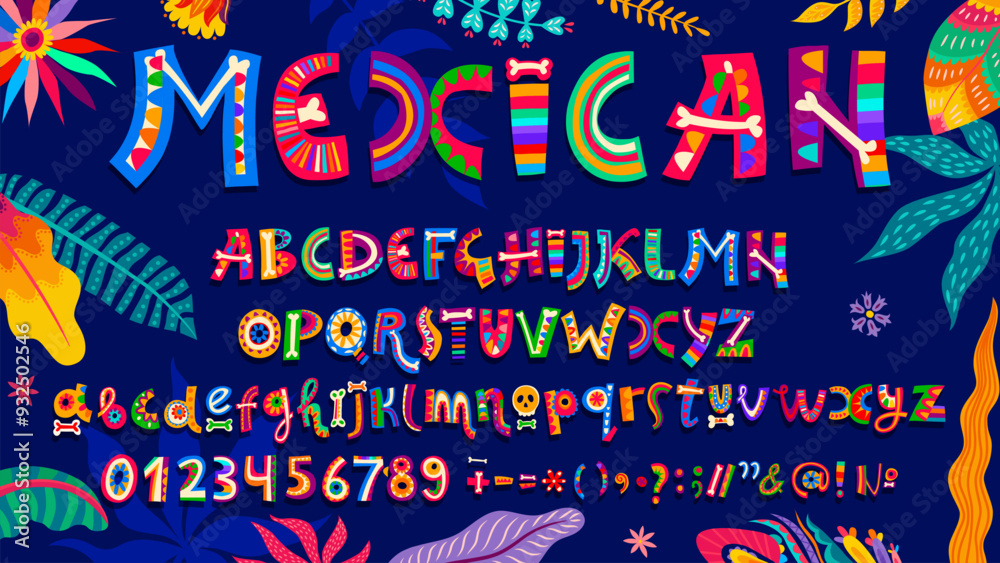 Mexican font, Hispanic typeface or Dead Day type, vector cartoon ...