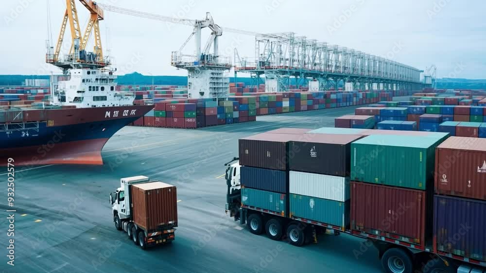 A container truck at a shipyard for logistics import export and ...