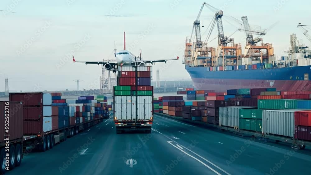 A container truck at a shipyard for logistics import export and ...