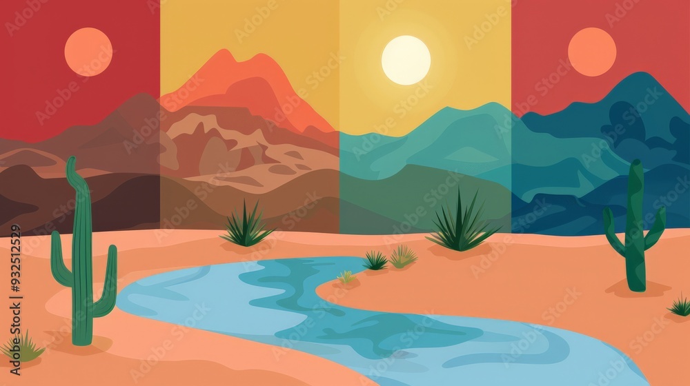 Vision of desert wildlife spotting flat design front view nature ...