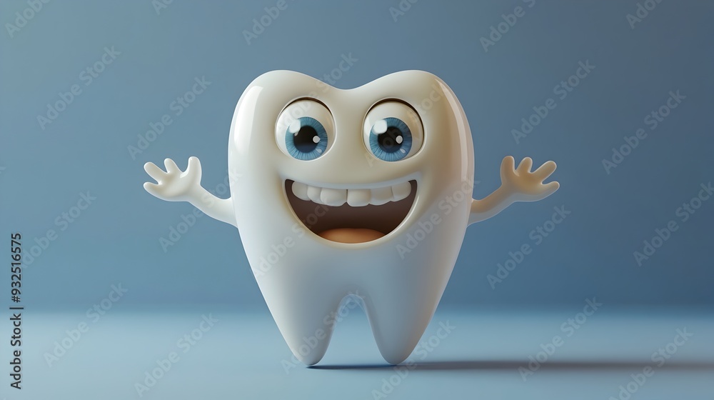 Friendly 3D Cartoon Tooth Character with Wide Eyes and Outstretched ...