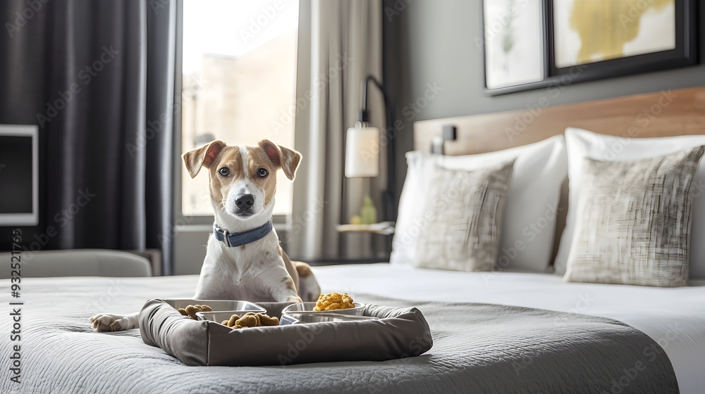 Cozy and Inviting Pet Friendly Hotel Room Featuring a Plush Bed Food ...