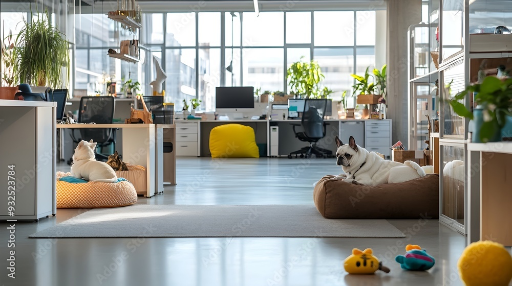 Modern Office Space Where Employees Work Alongside Their Pets with Pet ...