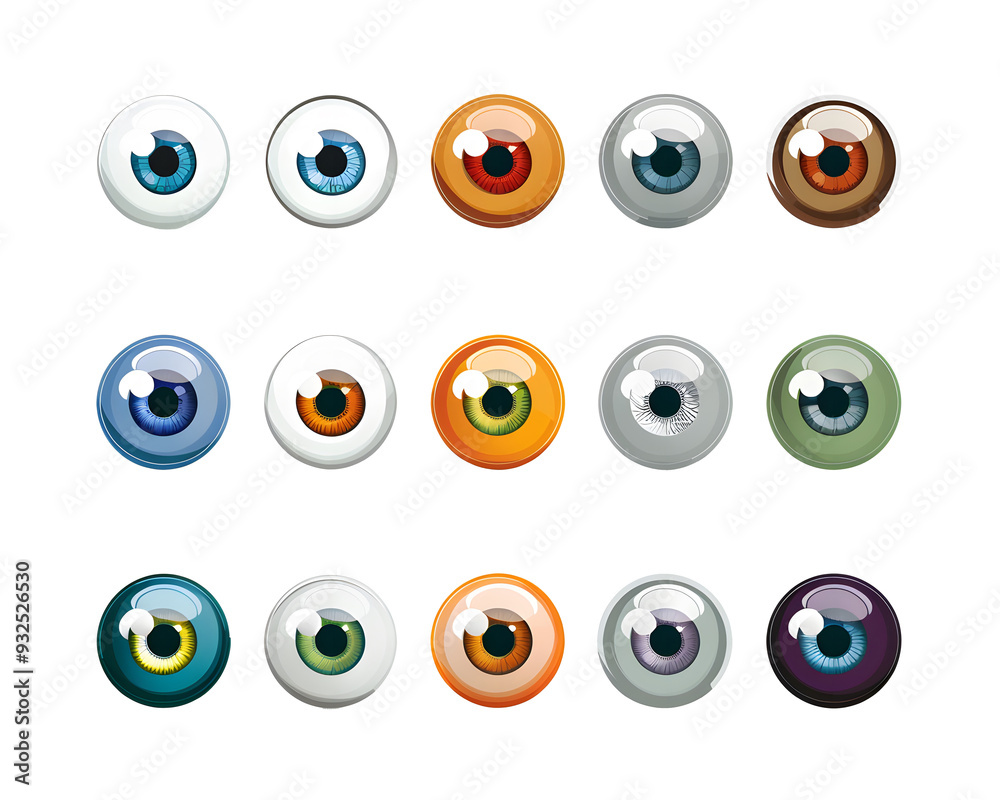 Cartoon Eyes Set: A vibrant collection of cartoon eyeballs, gleaming ...