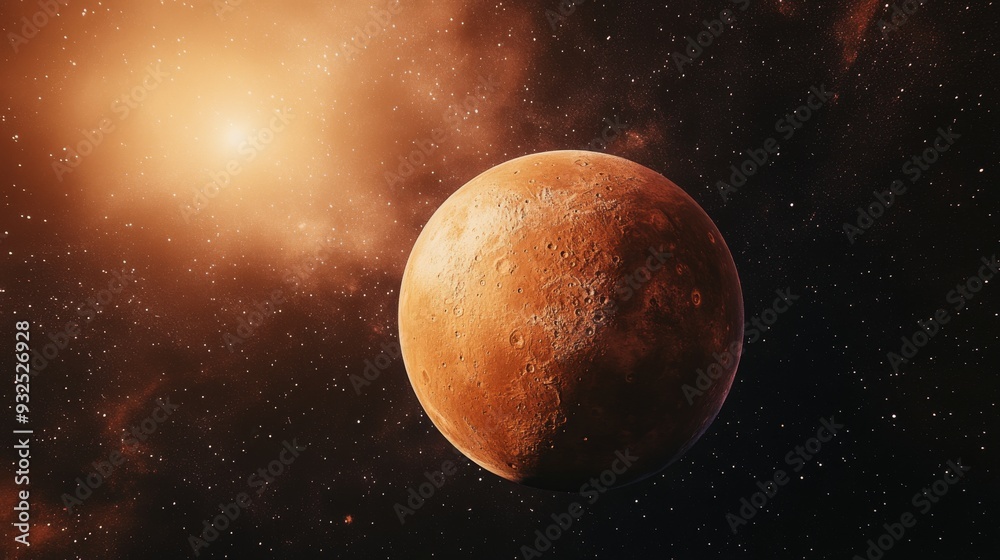 Mars Red surface of Mars with dusty terrain, impact craters and rugged ...