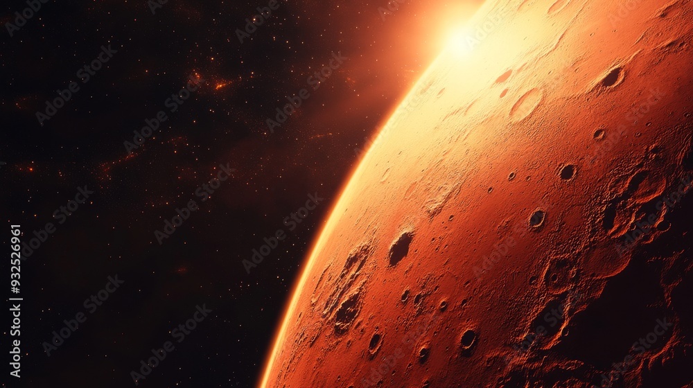 Mars Red surface of Mars with dusty terrain, impact craters and rugged ...