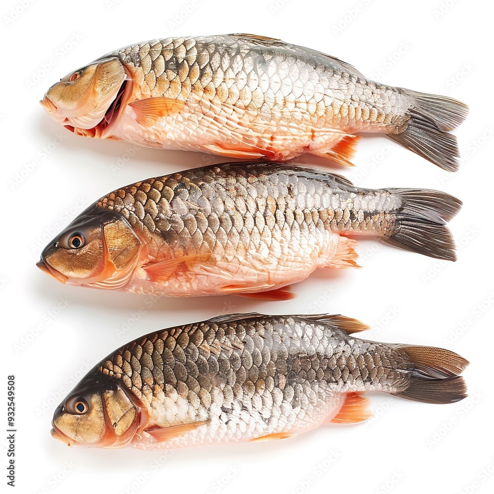 Carp Fillets on a White Background. Freshly Prepared Carp Fillets with ...