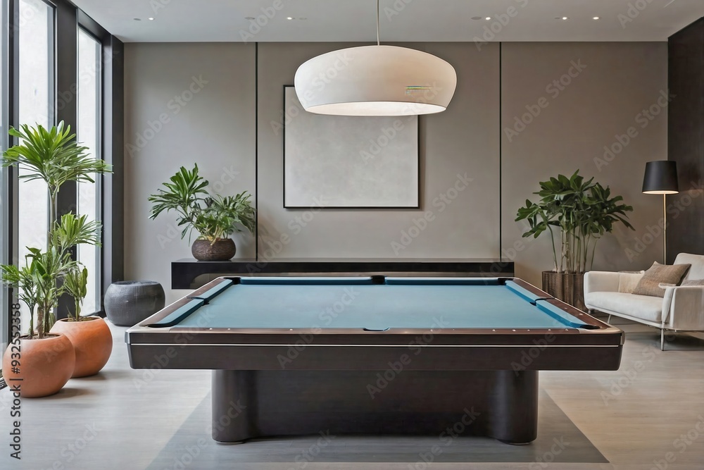 Pool Table in a Modern Lounge with Clean Lines and Simple Decor Stock ...