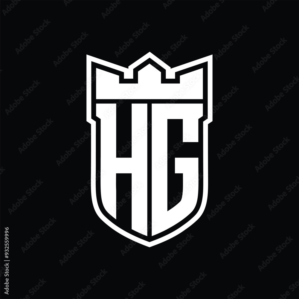 HG Logo shield shape with geometric crown inside white outline on black ...