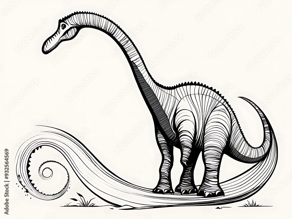 Elegant Line Art of a Brachiosaurus as a Pencil Shaving, Combining ...
