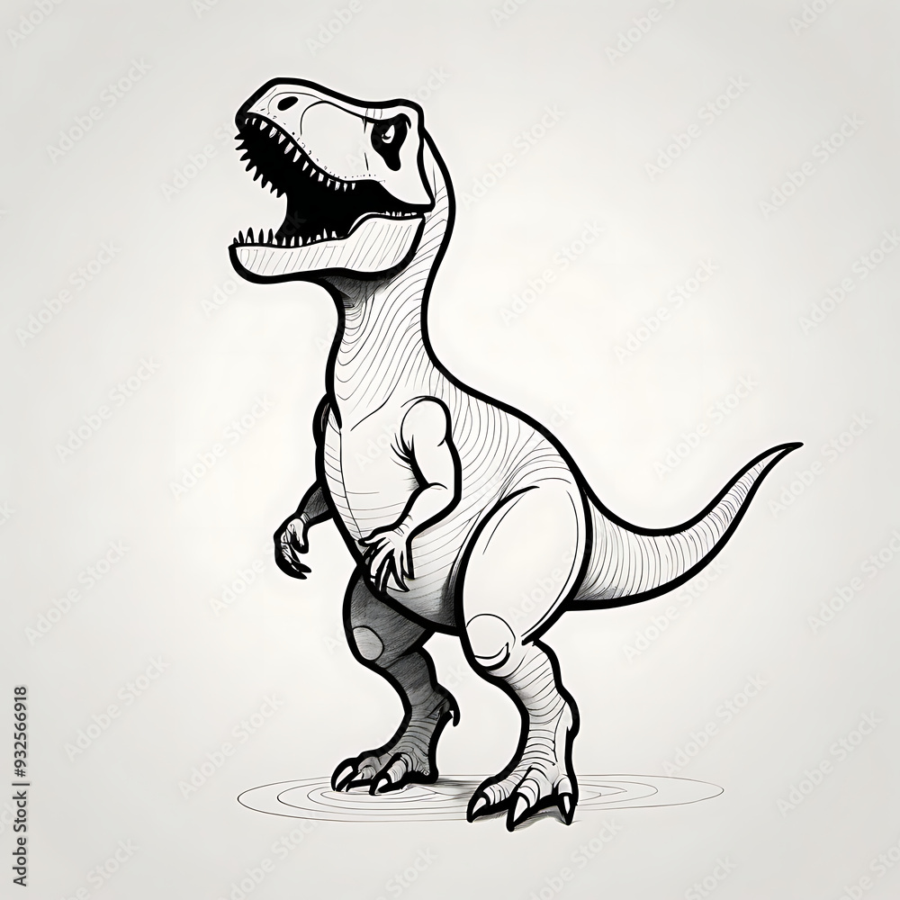 Minimalist Line Drawing of a T-Rex Crafted to Resemble a Pencil Shaving ...