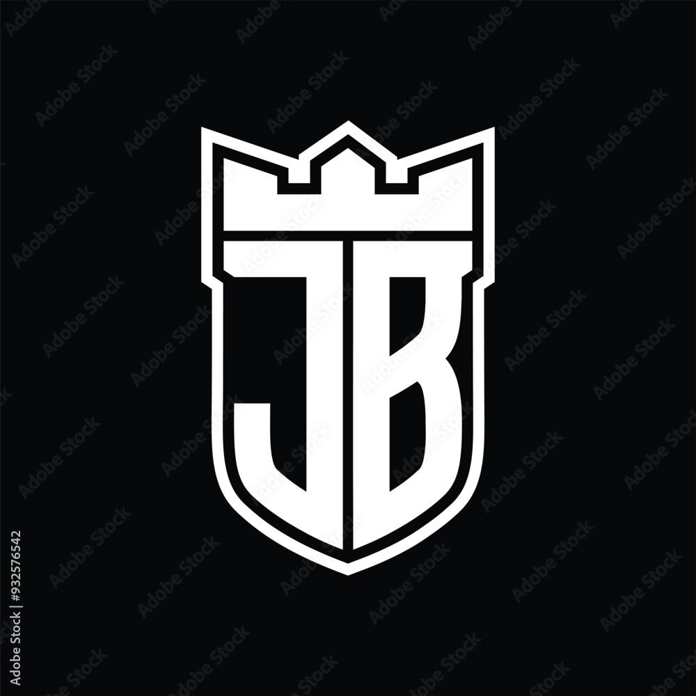 JB Logo shield shape with geometric crown inside white outline on black ...