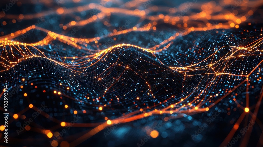 A detailed close-up of a machine learning algorithm visualized as a web ...