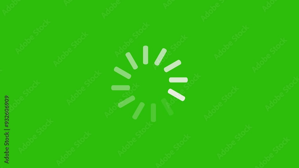 Loading, buffering white circle icon animation on a green background ...