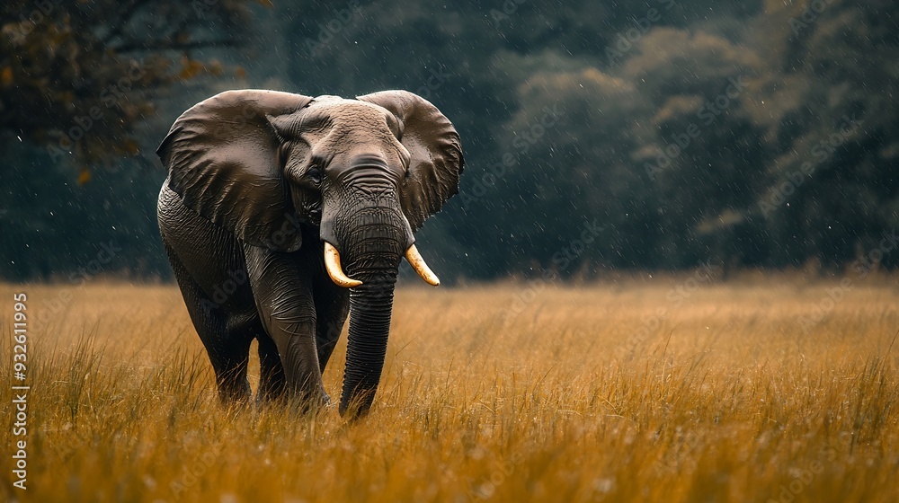 Elephant in rain Victoria Nile delta Elephant in Murchison Falls NP ...