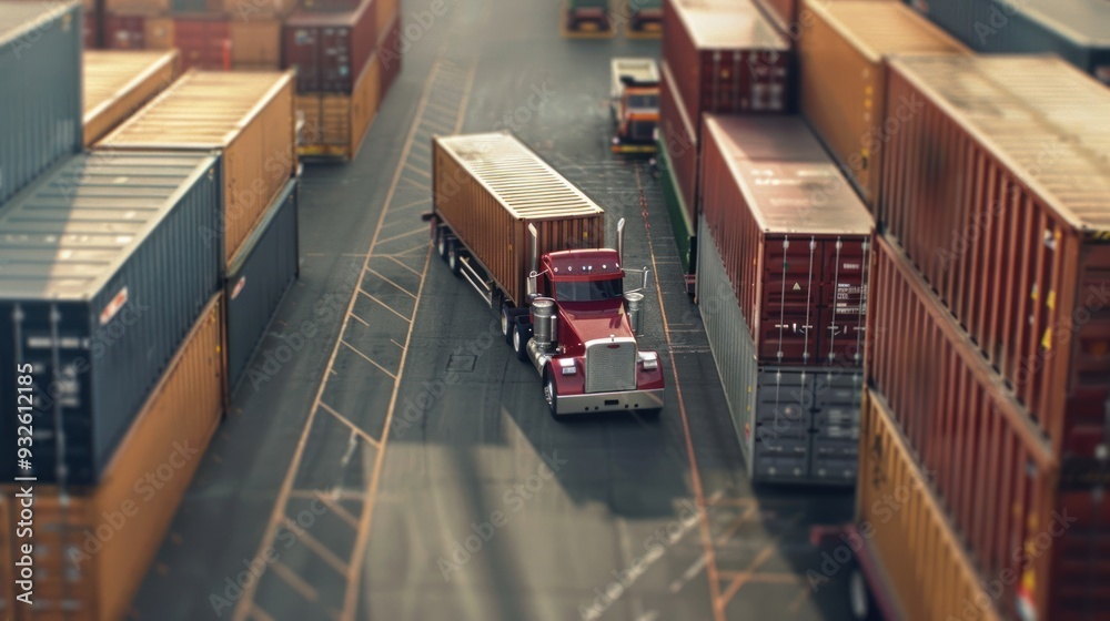 a cargo truck loaded with shipping containers, ready for departure from ...