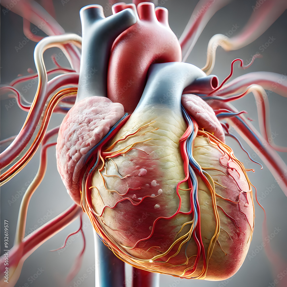 Heart anatomy: 3D human heart illustrating coronary artery disease (CAD ...