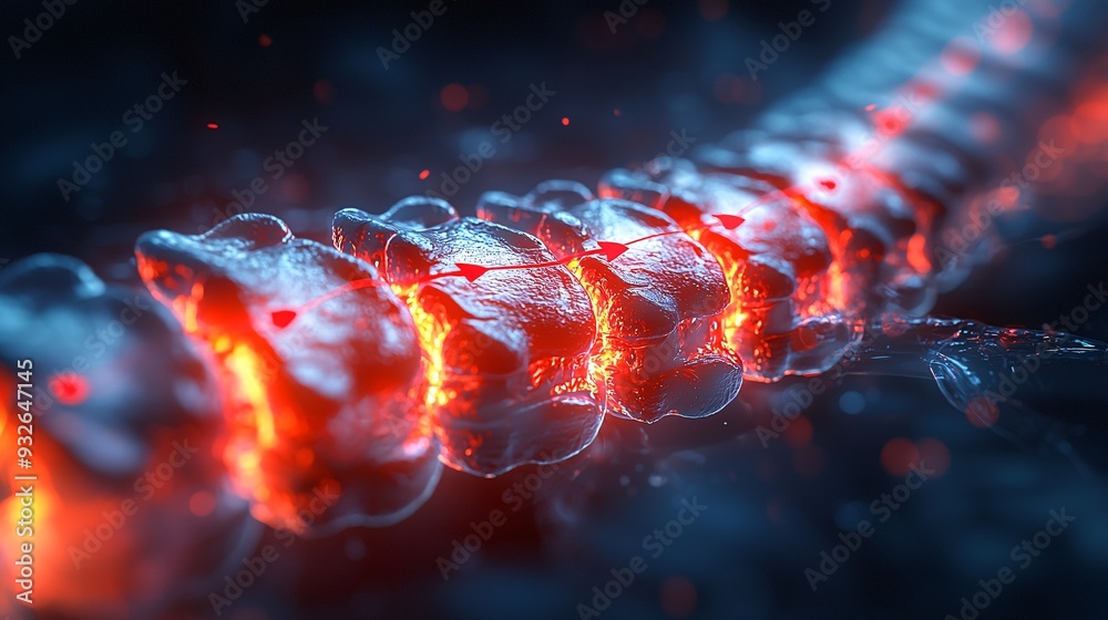 An illustration of the spine with red arrows pointing to a herniated ...