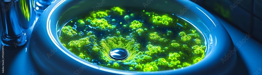 Bacteria infesting a bathroom sink, zoomed-in shot, vivid textures ...